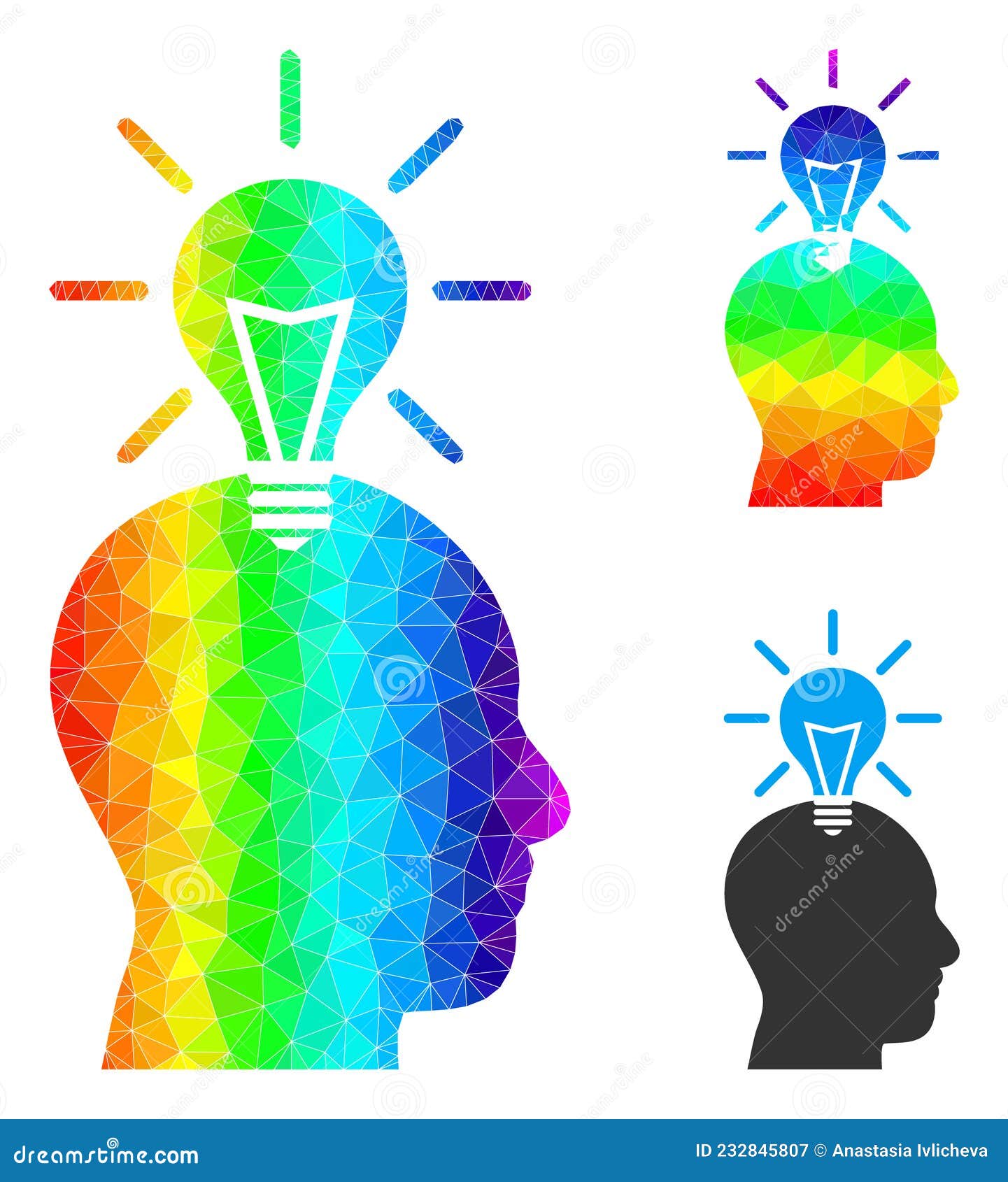 Vector Polygonal Genius Bulb Icon with Rainbow Gradient Stock Vector ...
