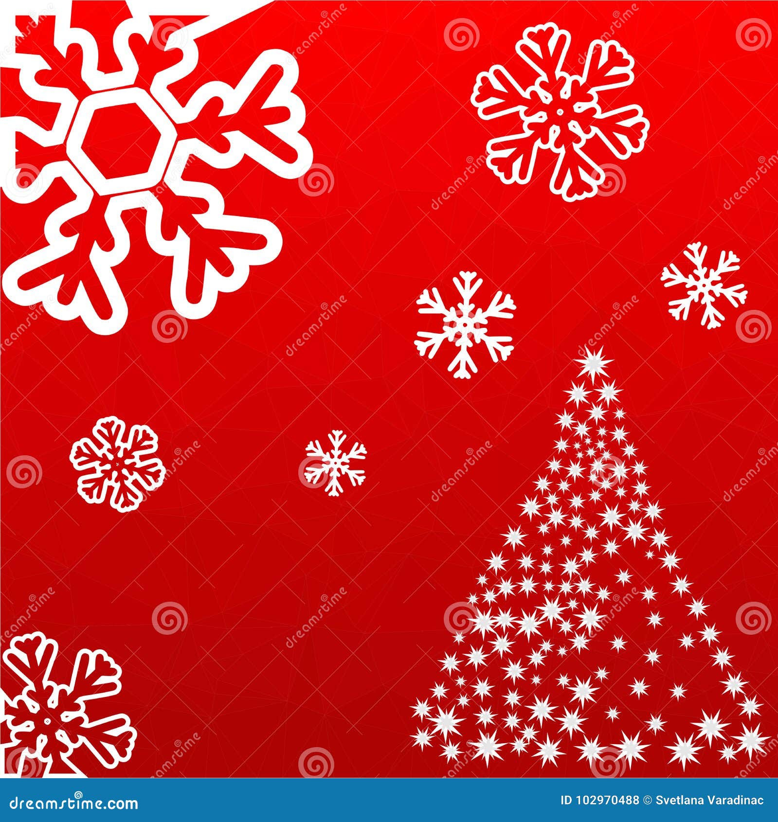 Vector Polygonal Red Background with Snowflakes and Christmas Tree ...