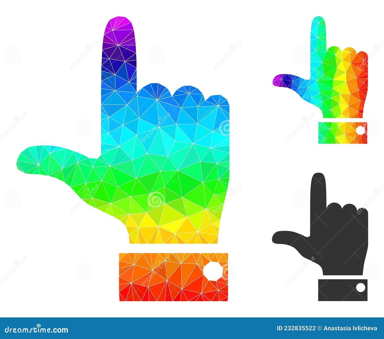 Vector Polygonal Hand Pointer Up Icon with Spectrum Gradient Stock ...