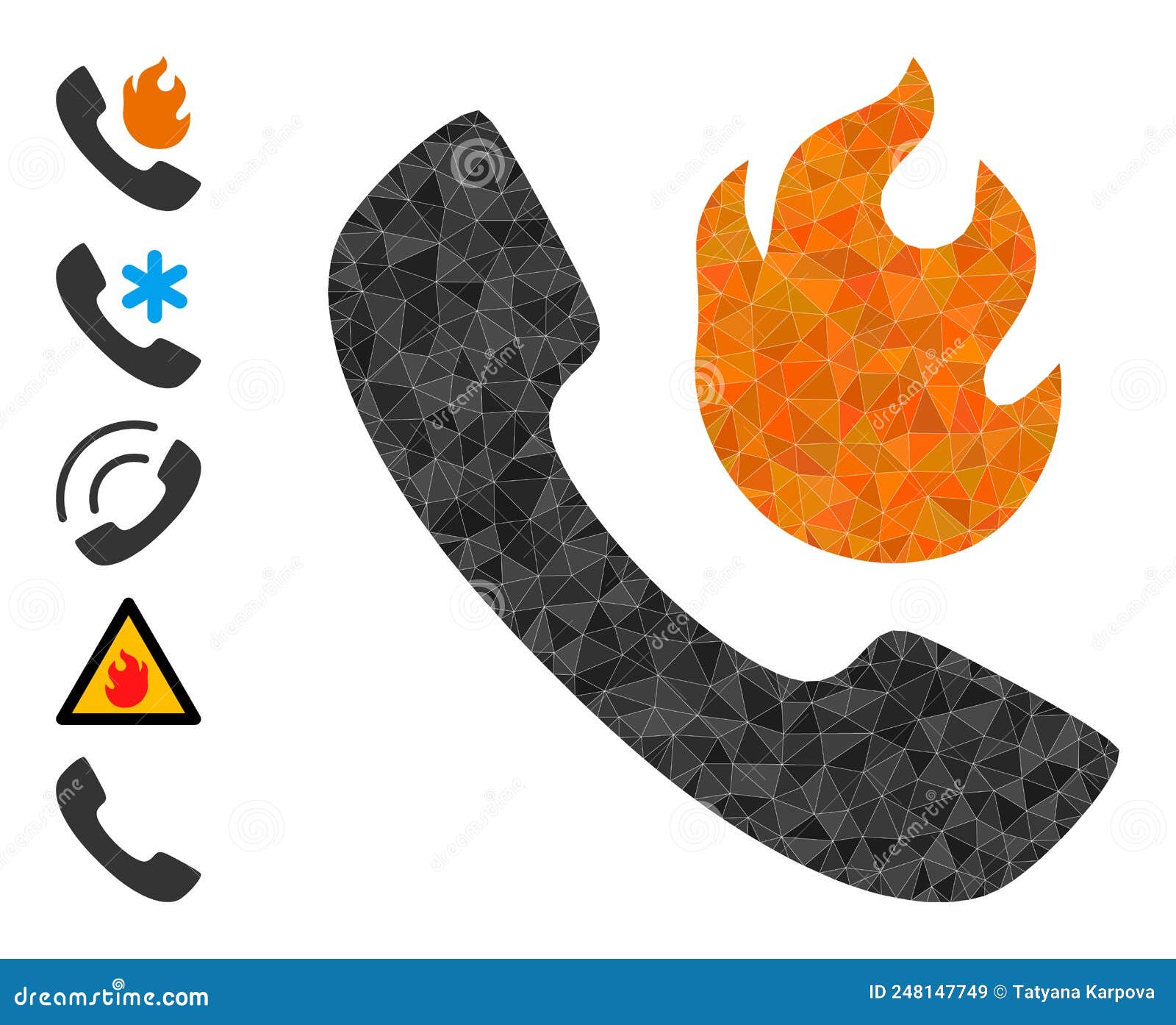 Vector Polygonal Hot Call Icon and Other Icons Stock Illustration ...