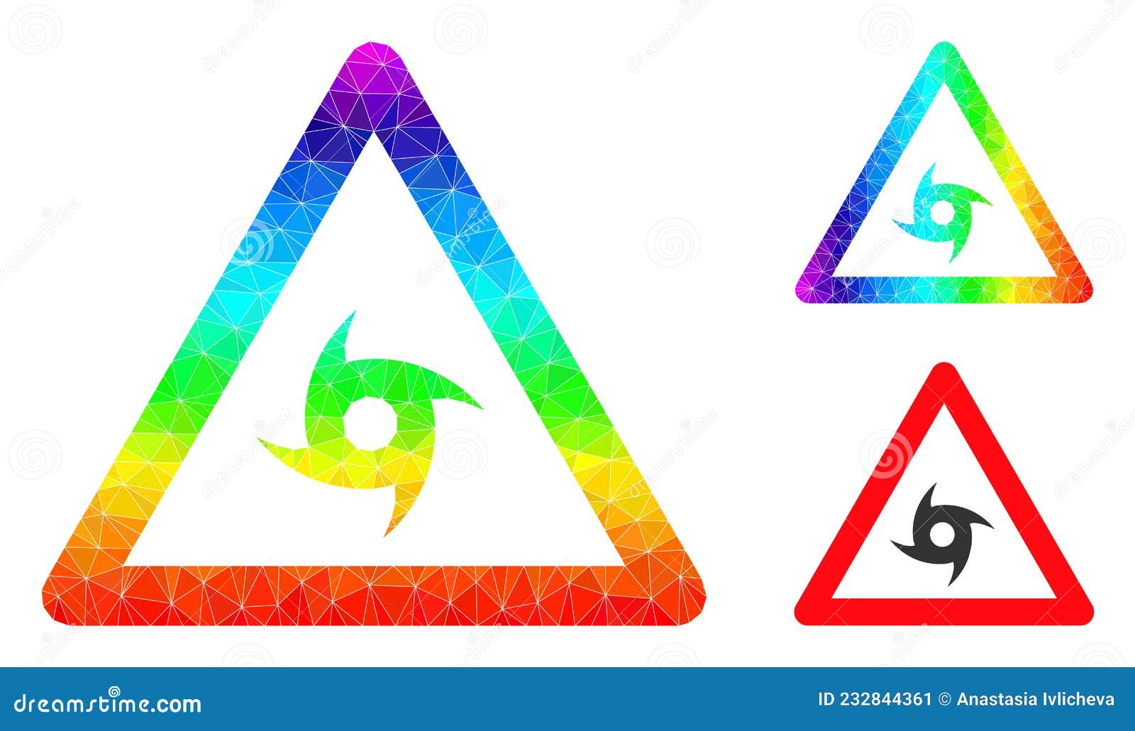 Vector Polygonal Hurricane Warning Icon with Spectral Colored Gradient ...