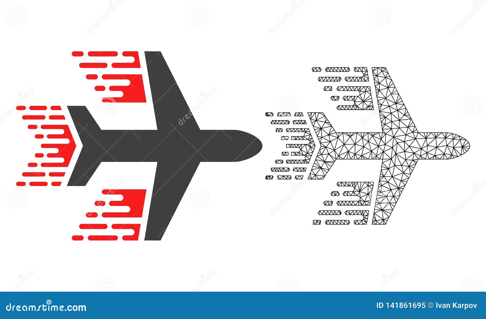 Vector Polygonal Mesh Aircraft and Flat Icon Stock Vector ...