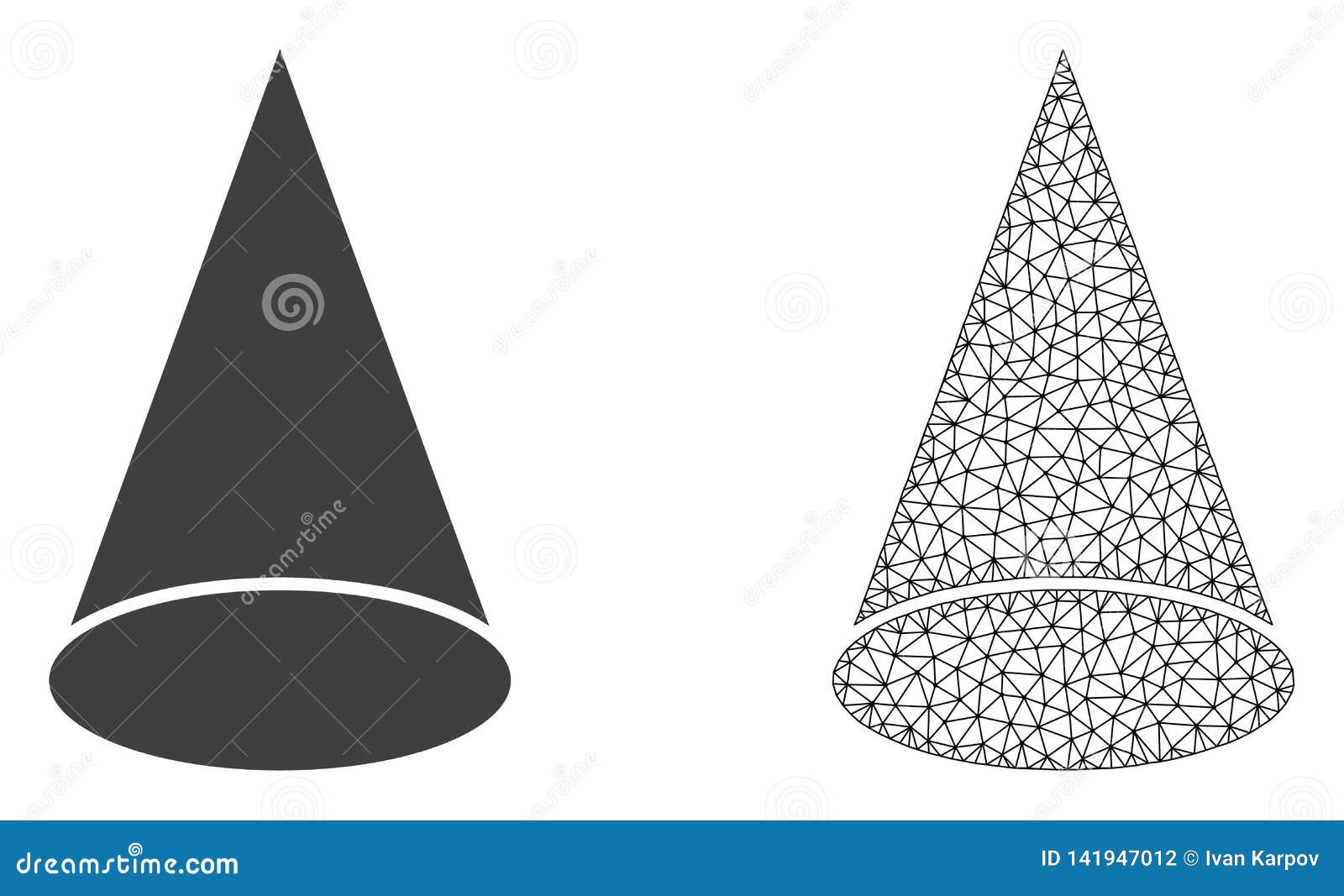 Vector Polygonal Mesh Cone Figure and Flat Icon Stock Vector ...