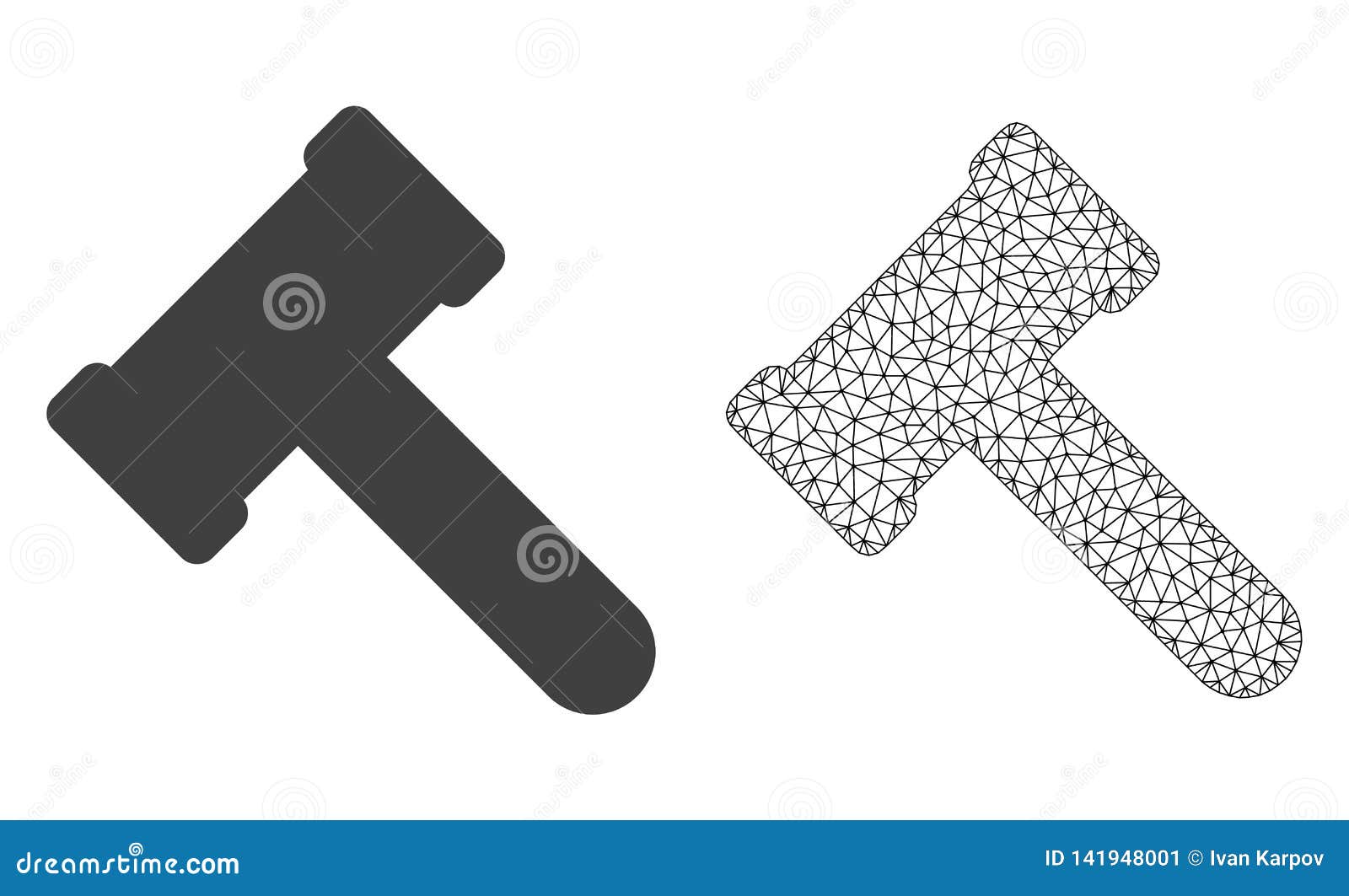 Vector Polygonal Mesh Hammer and Flat Icon Stock Vector - Illustration ...