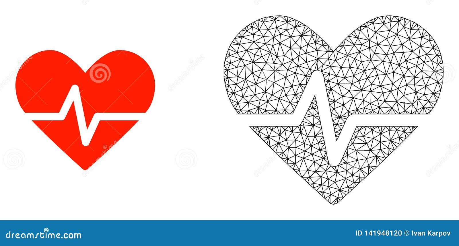 Vector Polygonal Mesh Heart Pulse and Flat Icon Stock Vector ...