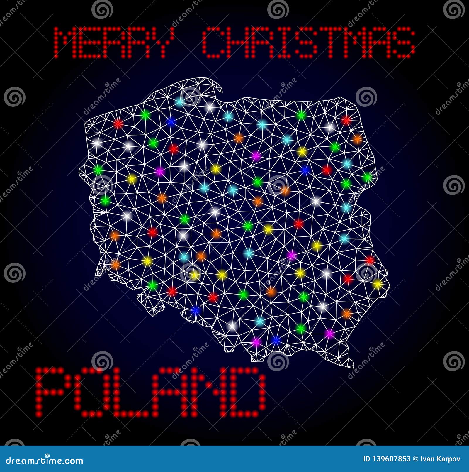 Vector Polygonal Mesh Map of Poland with Glowing Spots for Christmas ...