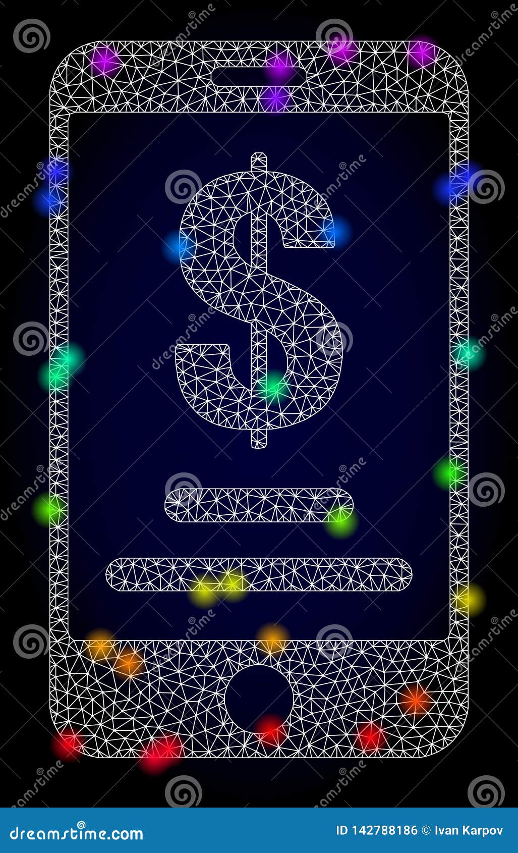 Vector Polygonal Mesh Mobile Dollar Account with Rainbow Colored Light ...