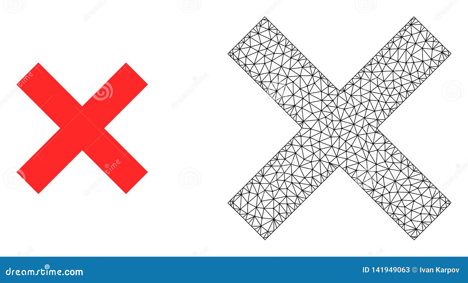 Vector Polygonal Mesh Reject Cross and Flat Icon Stock Vector ...
