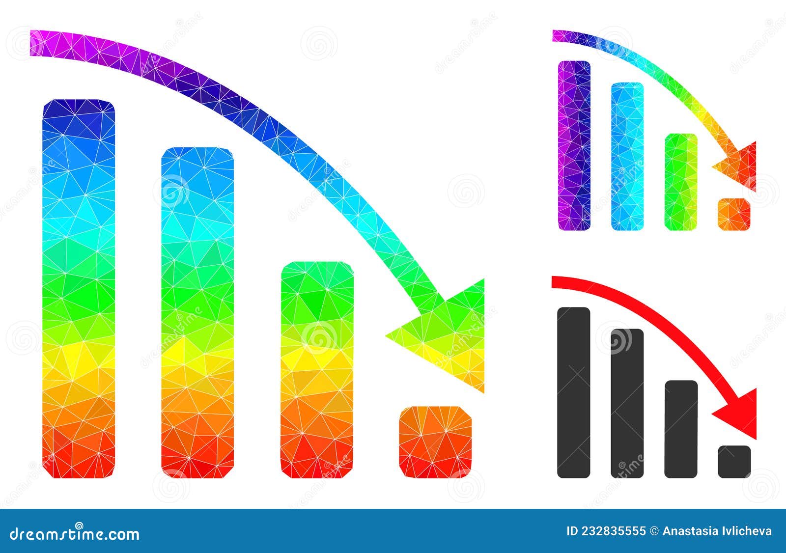 Vector Polygonal Negative Trend Icon with Spectrum Gradient Stock ...