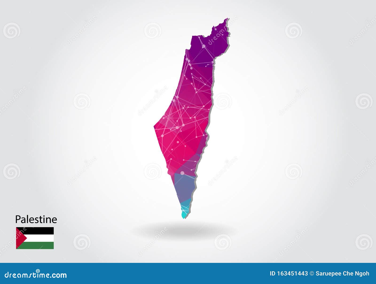 Palestine Map Design With 3D Style. Blue Palestine Map And National ...