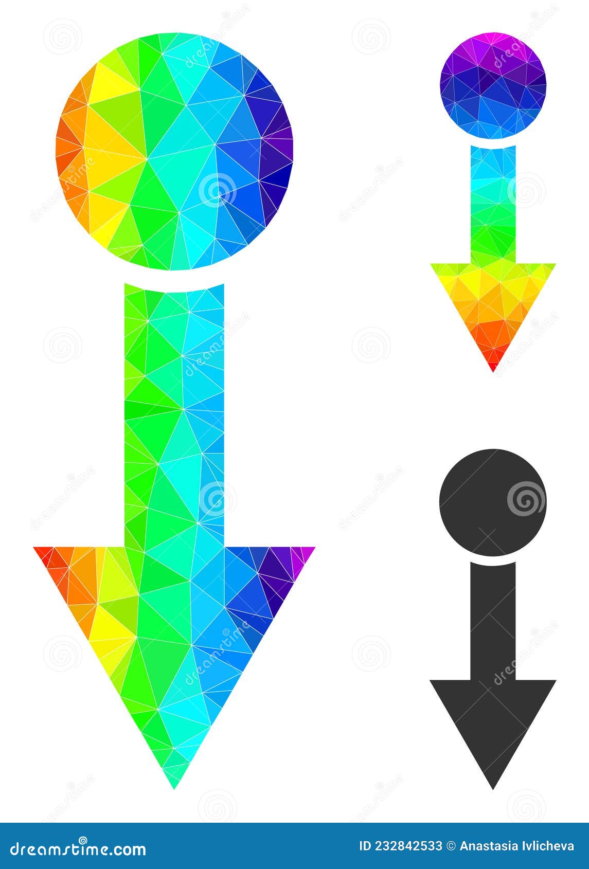 Vector Polygonal Pull Down Icon with Spectral Colored Gradient Stock ...