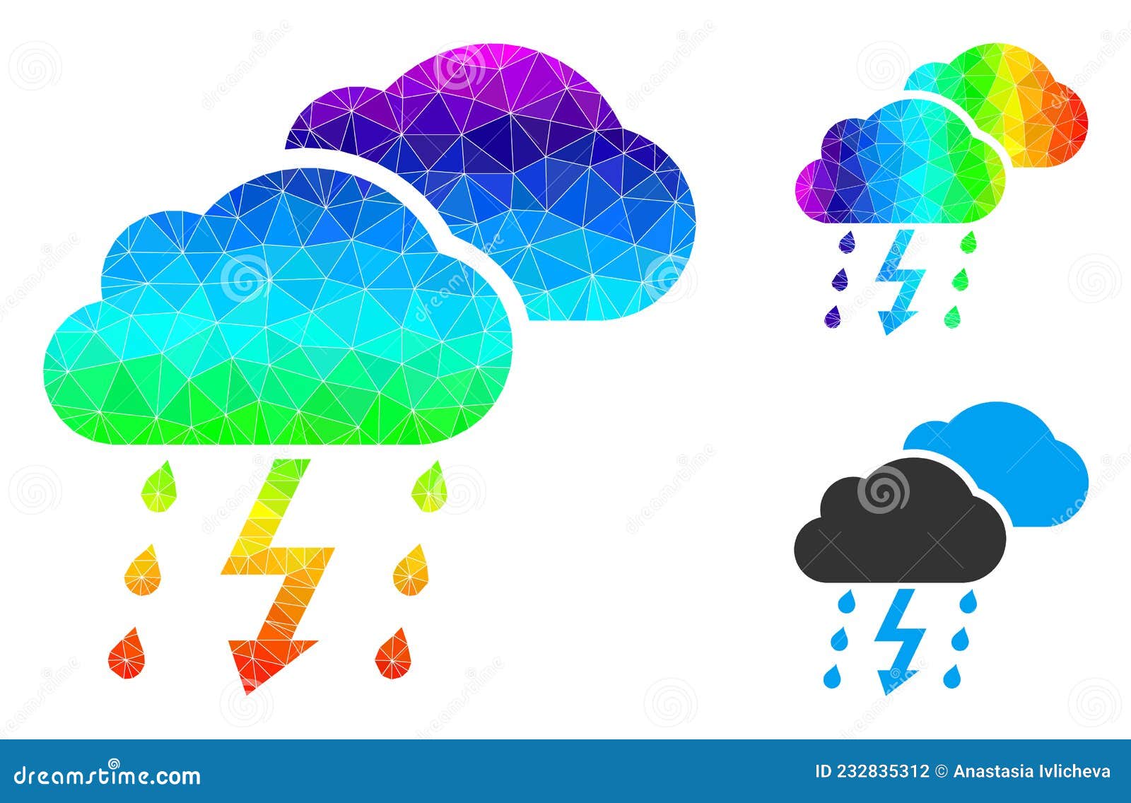 Vector Polygonal Thunderstorm Icon with Spectrum Gradient Stock Vector ...