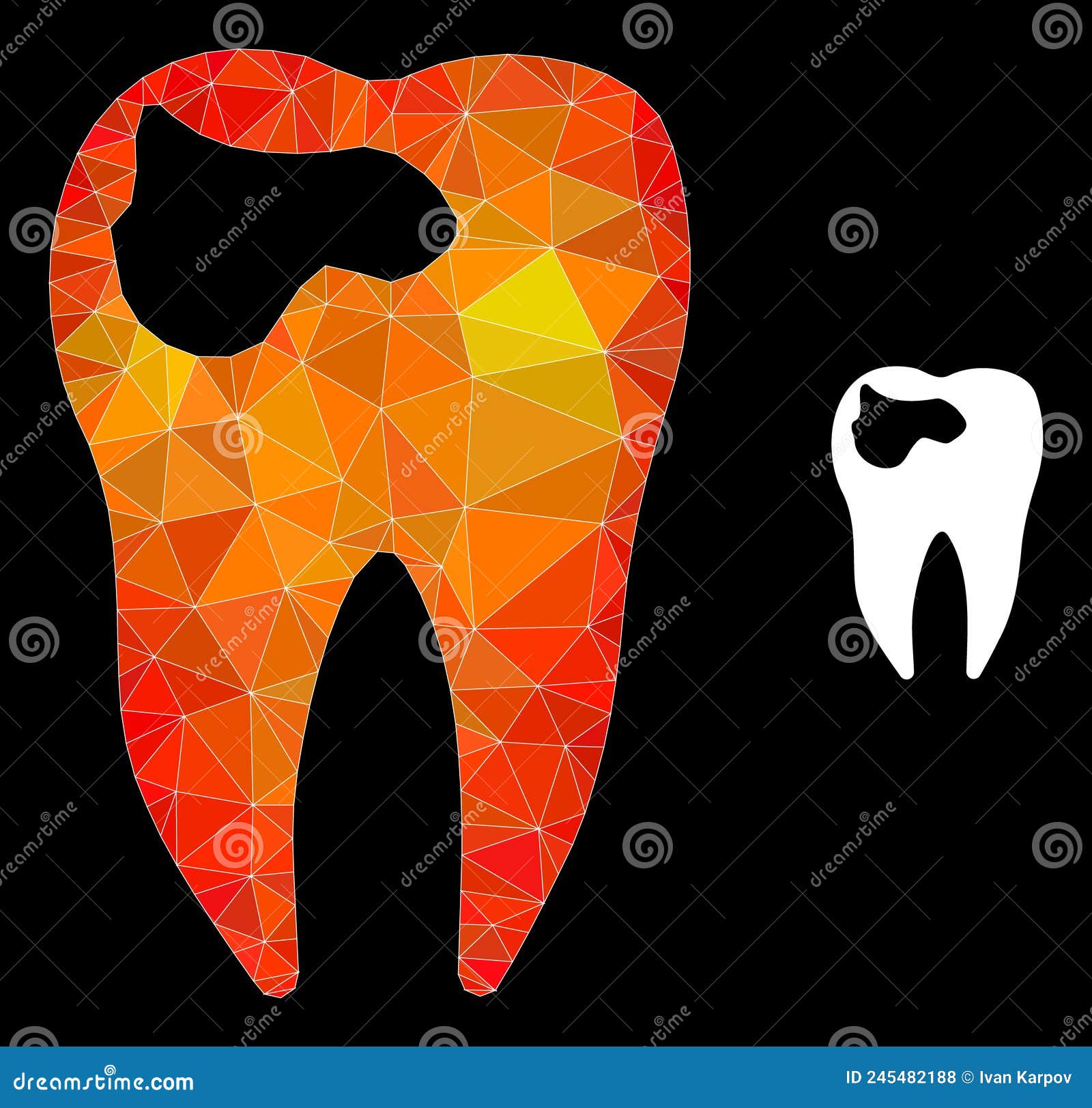 Vector Polygonal Tooth Caries Icon with Flame Gradient Stock Vector ...