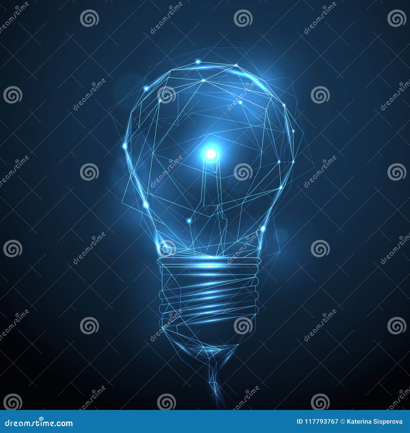 Vector Polygonal Wireframe Shining Light Bulb - Innovation, Tech Stock ...
