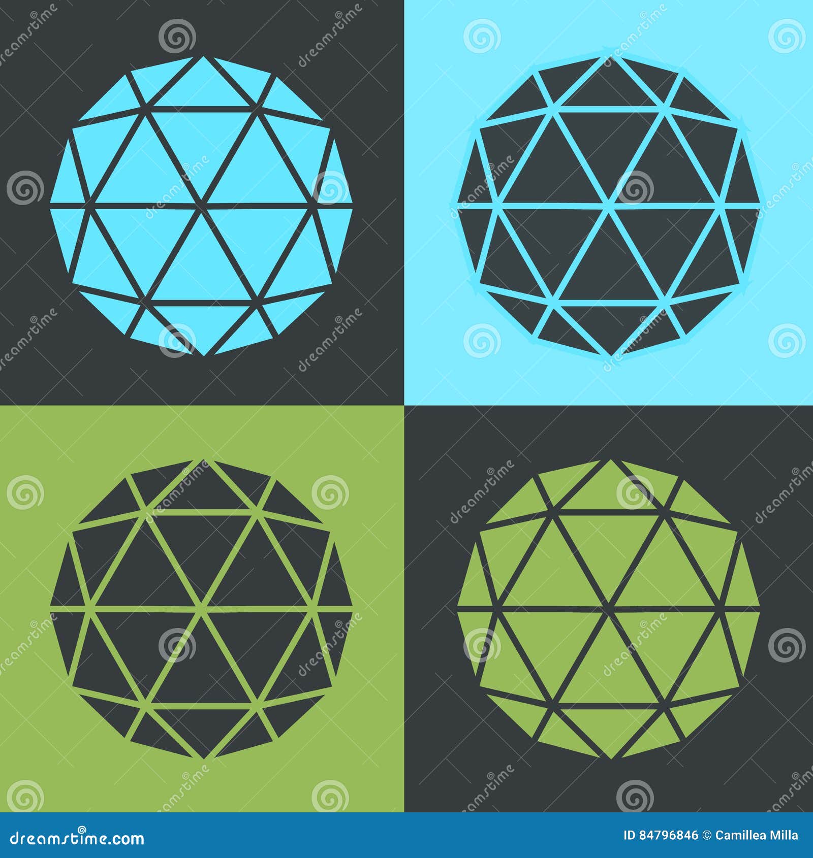 Vector Polyhedron Flat Design Pop-art Colour Set Illustration Stock ...