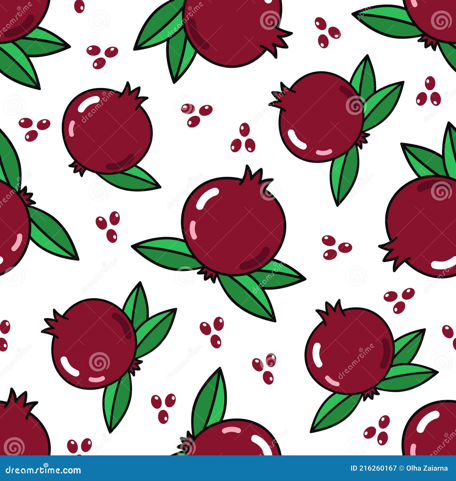 Vector Pomegranate Seamless Pattern. Repeating Fruit Icon with Leaves ...