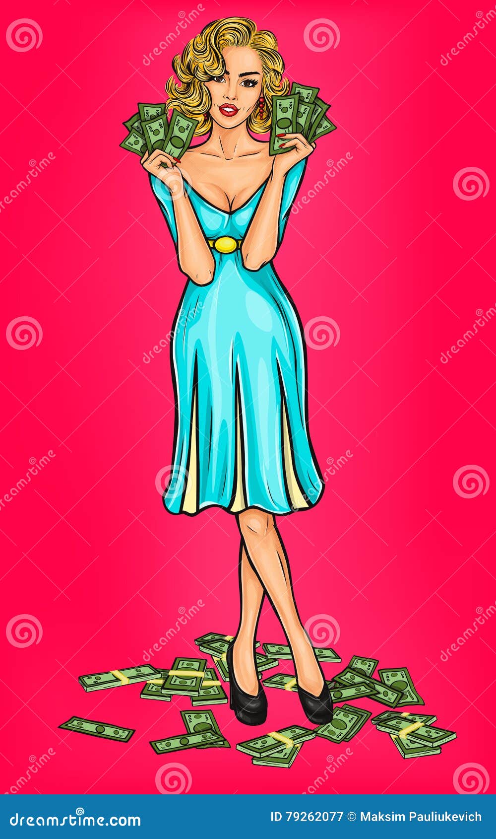 Vector Pop Art Girl with Cash Stock Vector - Illustration of face, lady ...