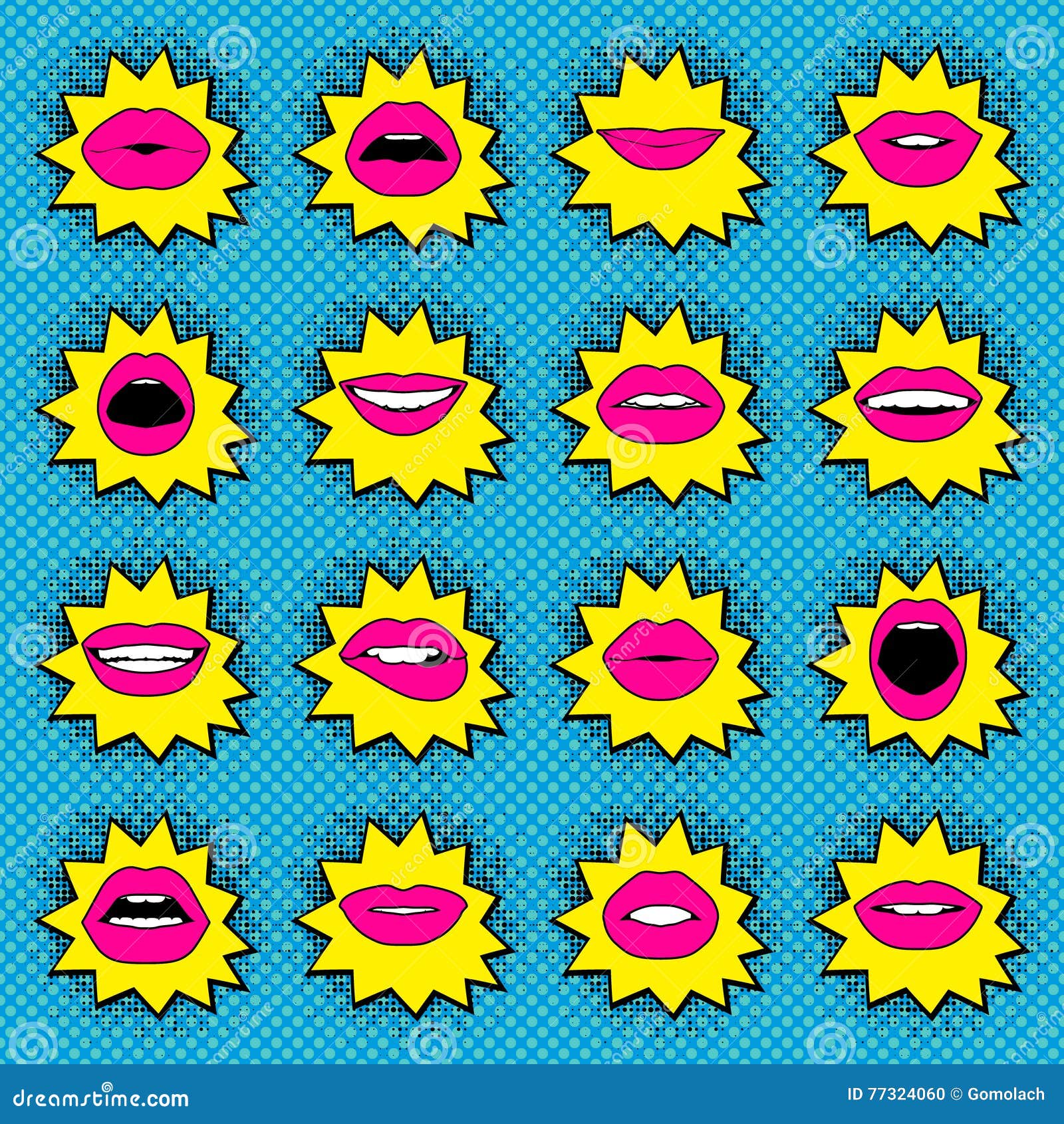 Vector Pop Art lips. stock vector. Illustration of expression - 77324060