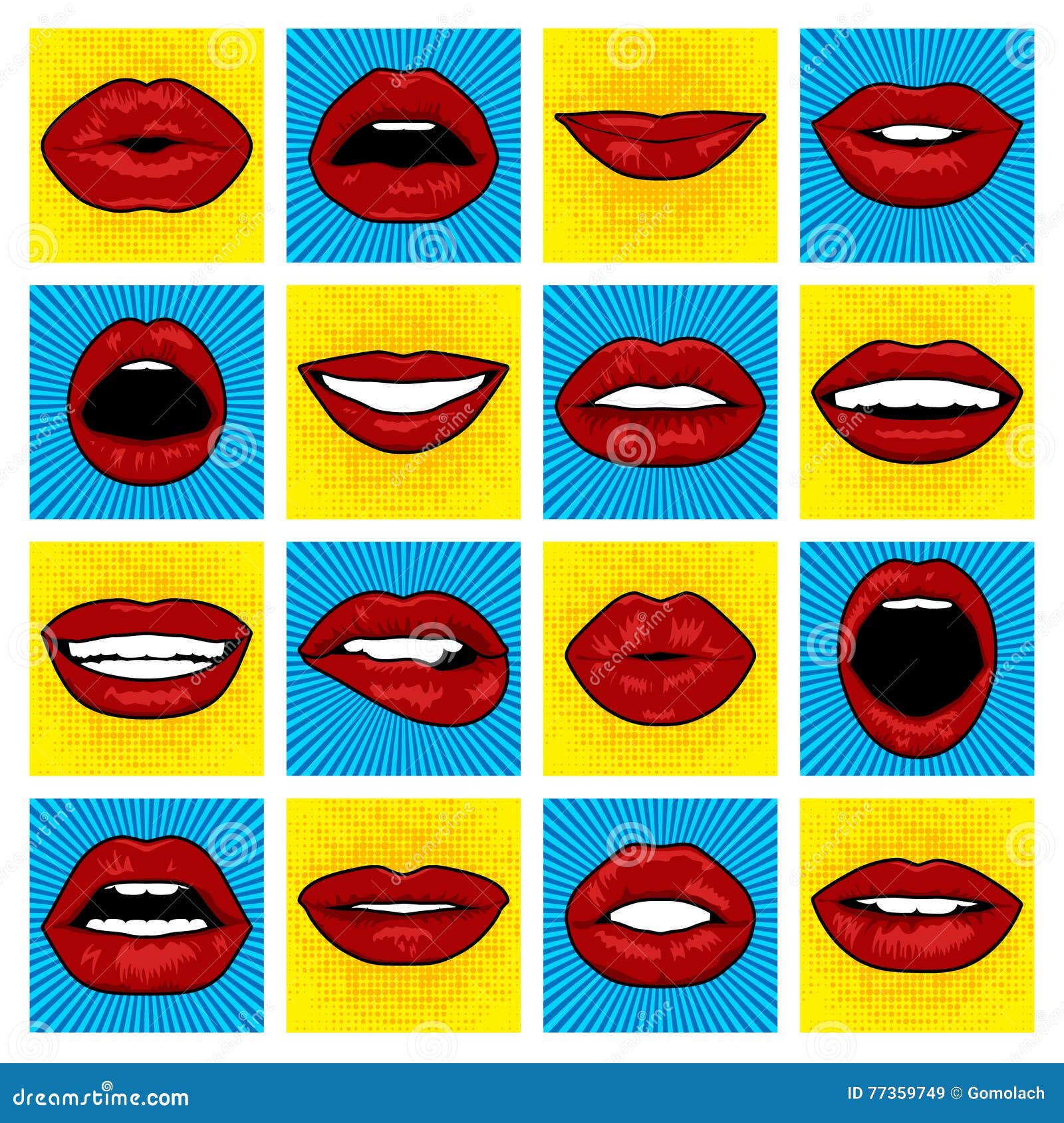 Vector Pop Art lips. stock vector. Illustration of dots - 77359749
