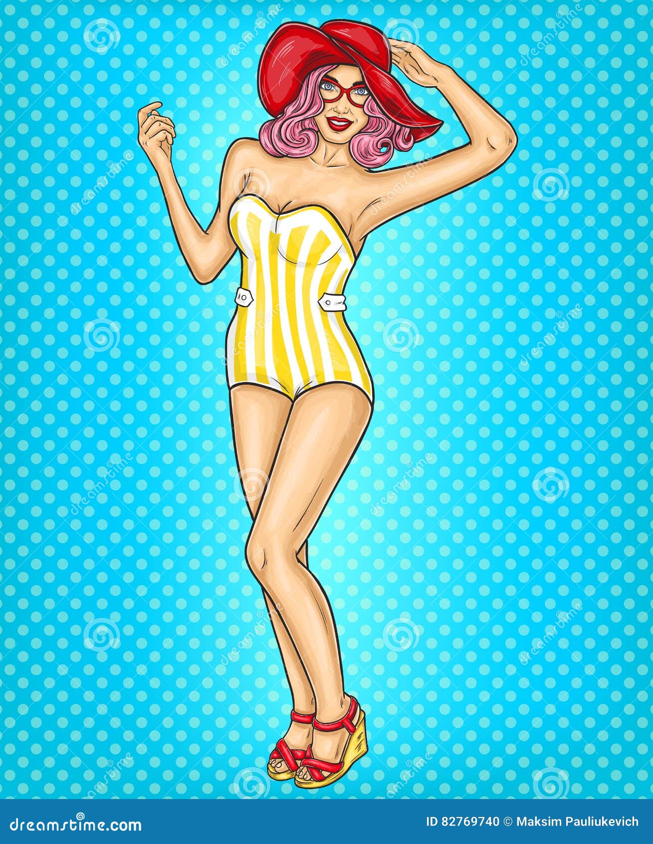 Vector Pop Art Girl In A Bathing Suit Stock Vector Illustration Of