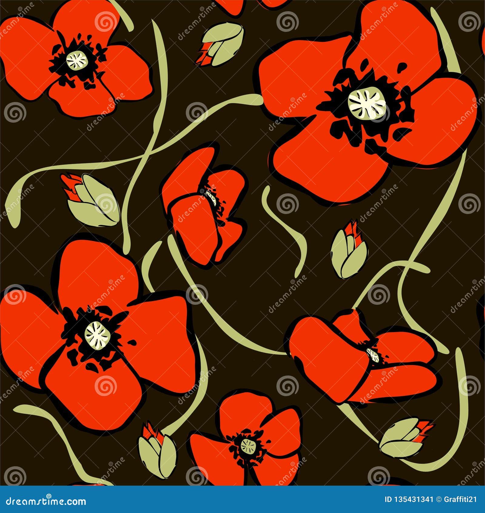 Vector Poppy Seamless Pattern Stock Illustration - Illustration of ...