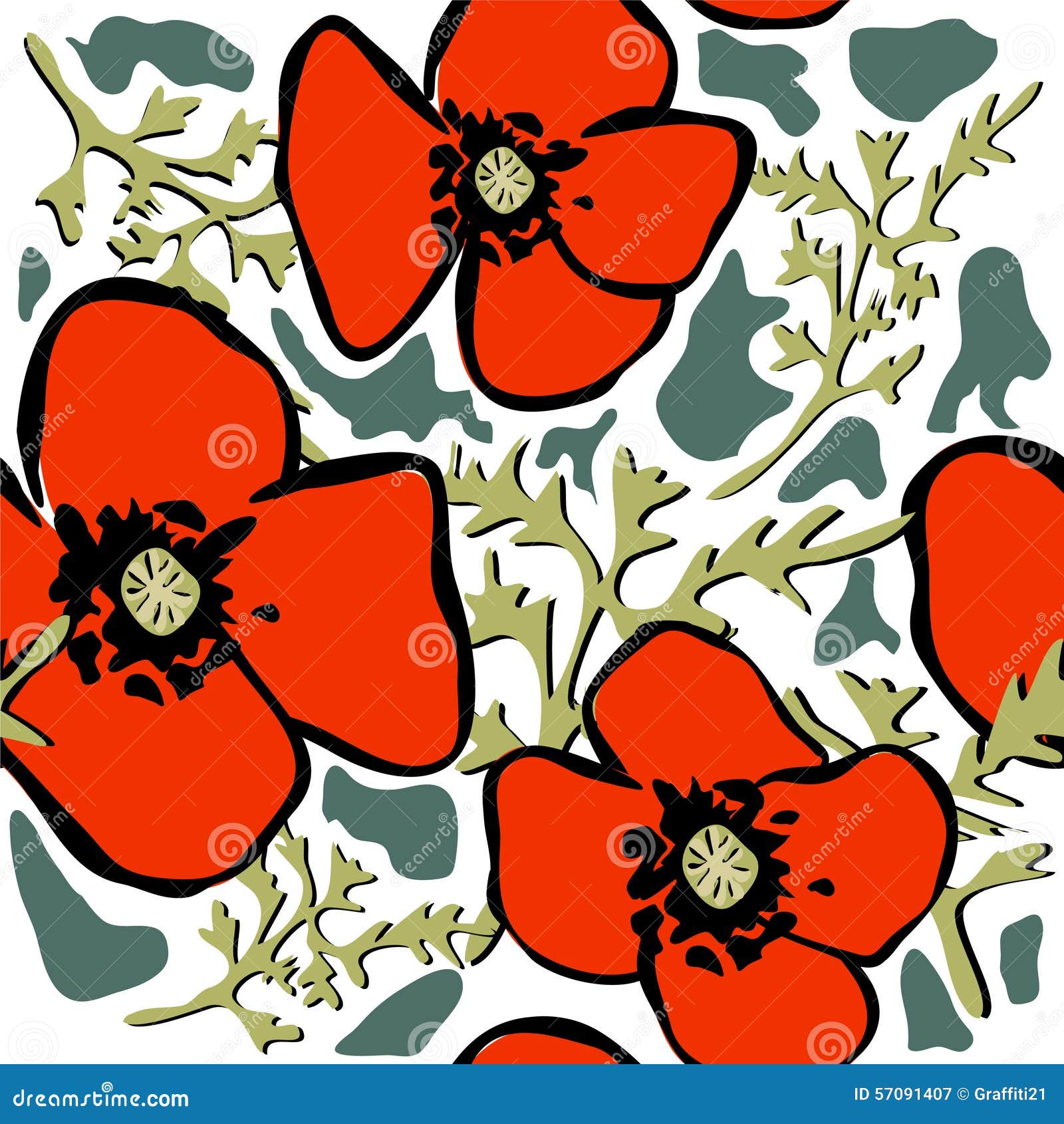 Vector Poppy Seamless Pattern Stock Vector - Illustration of decor ...