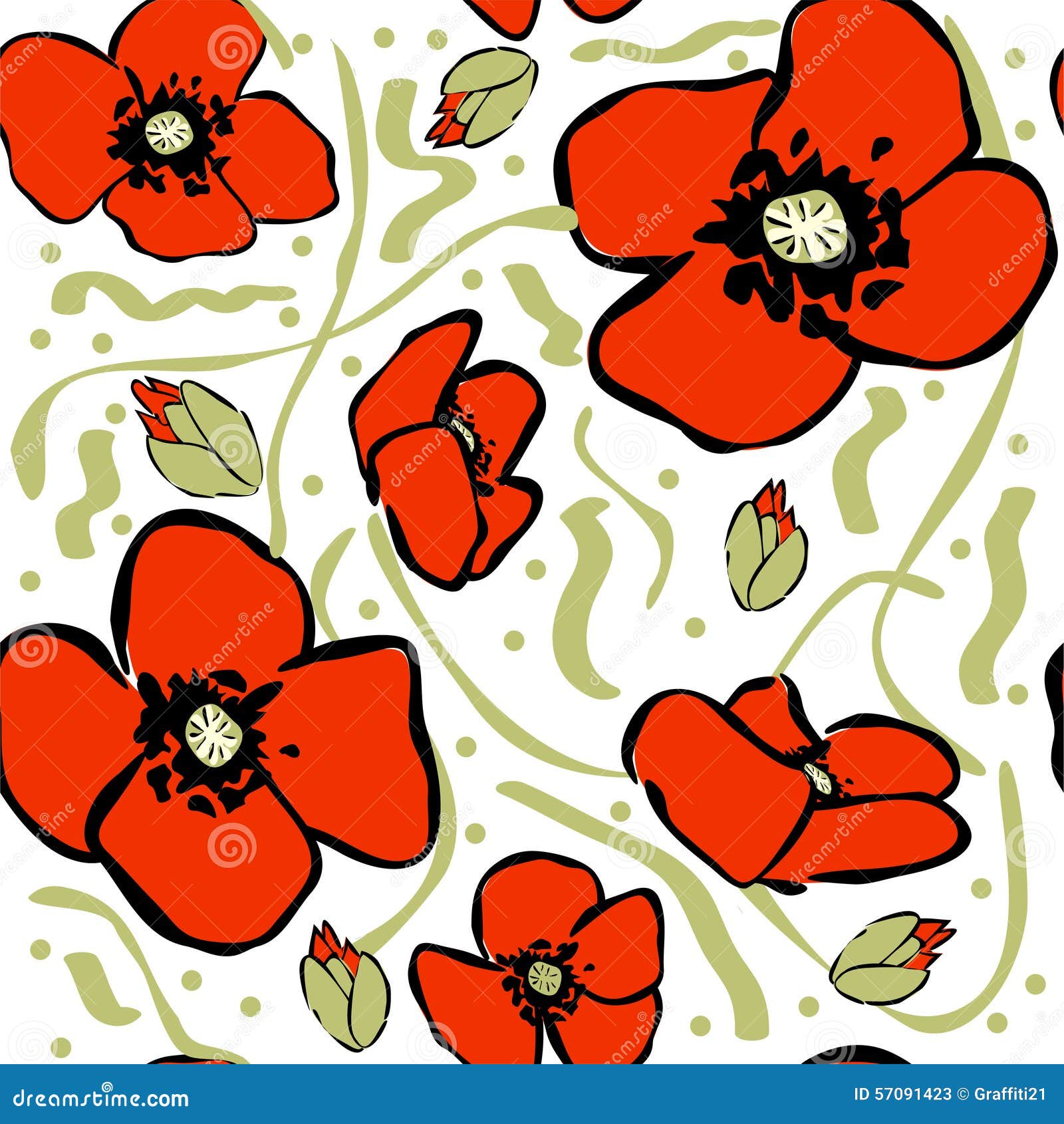 Vector Poppy Seamless Pattern Stock Vector - Illustration of editable ...