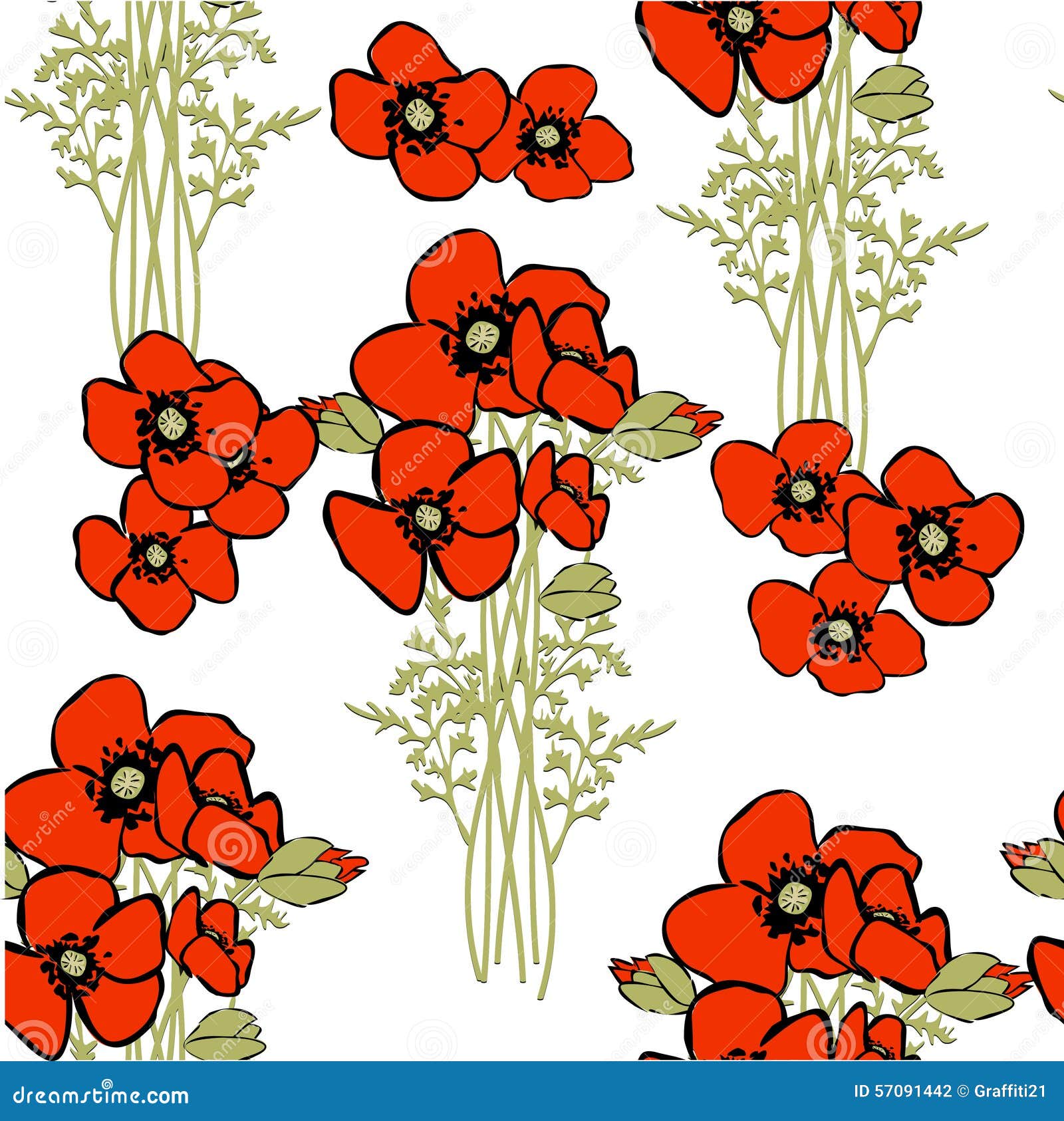 Vector Poppy Seamless Pattern Stock Vector - Illustration of flowers ...