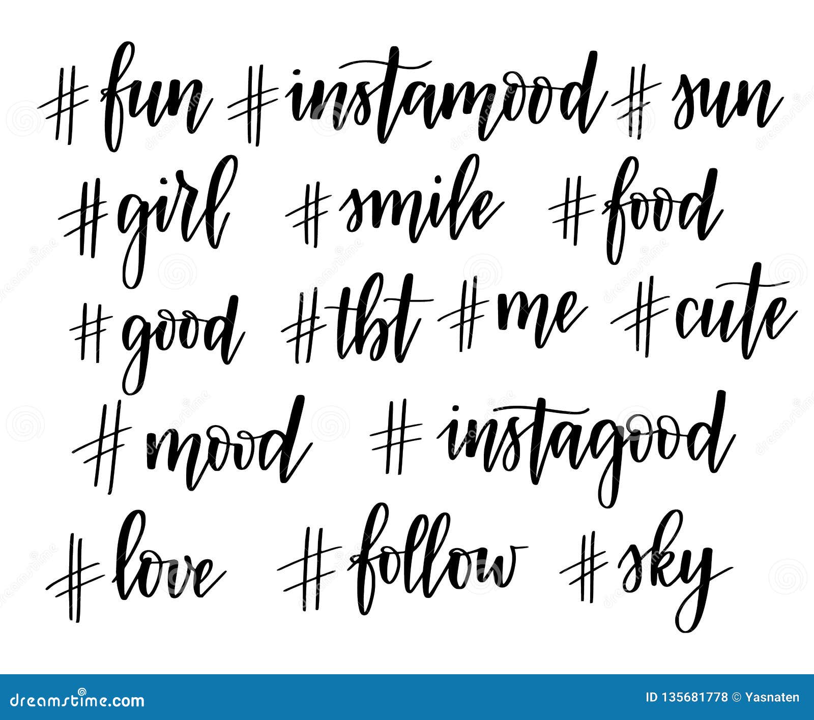 Vector 15 Popular Instagram Hashtags. Hand-drawn Set Design Stock ...