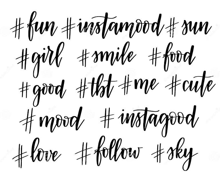 Vector 15 Popular Instagram Hashtags. Hand-drawn Set Design Stock ...