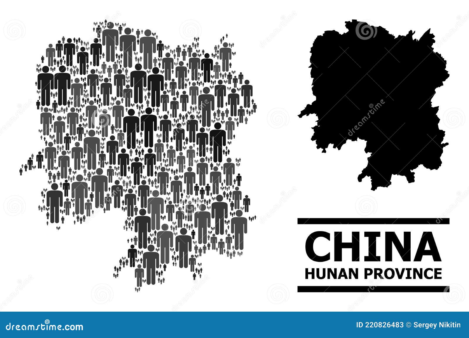 Vector Population Collage Map Of Hunan Province And Solid Map ...
