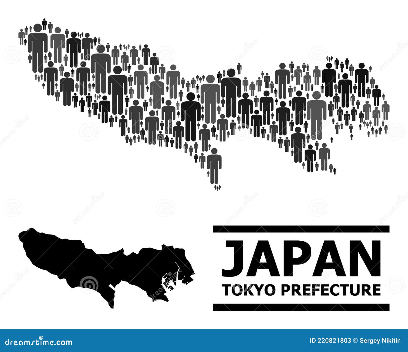 Vector Population Mosaic Map of Tokyo Prefecture and Solid Map Stock ...