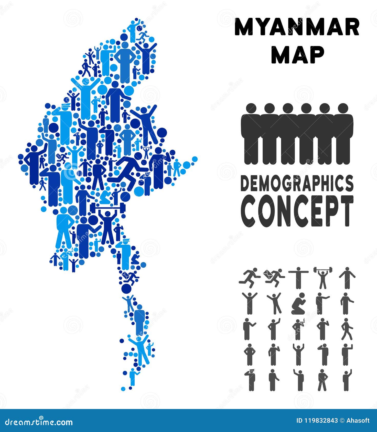 Demographics Myanmar Map stock vector. Illustration of crowd - 119832843