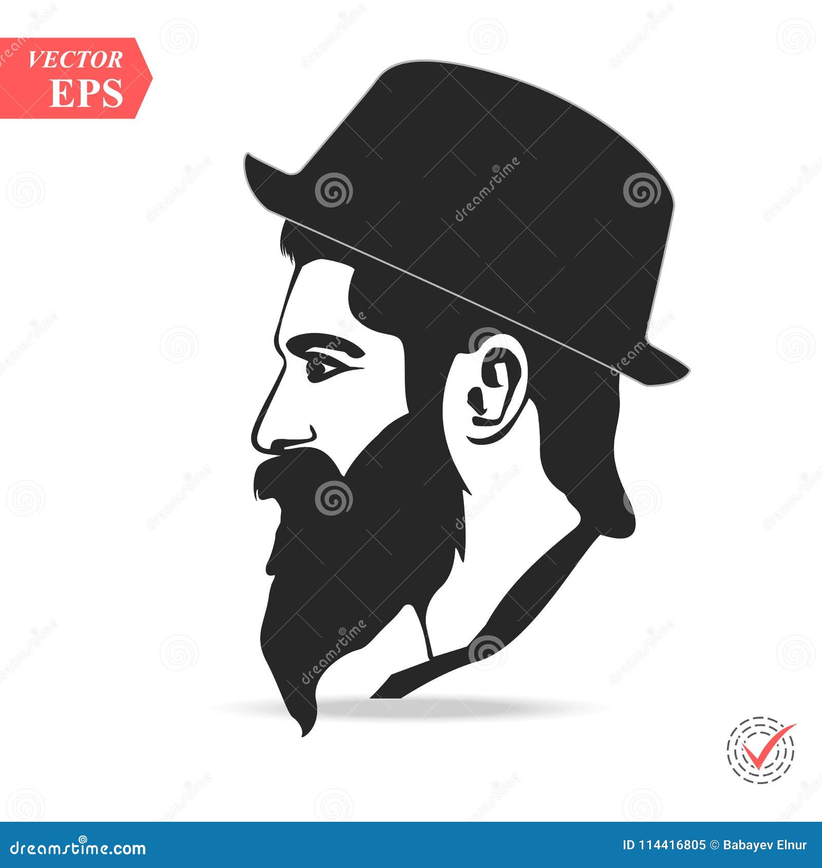 Vector Portrait of Bearded Hipster Face Wearing Hat Looking Away. Stock ... Vector Portrait of Bearded Hipster Face Wearing Hat Looking Away. Stock ...
