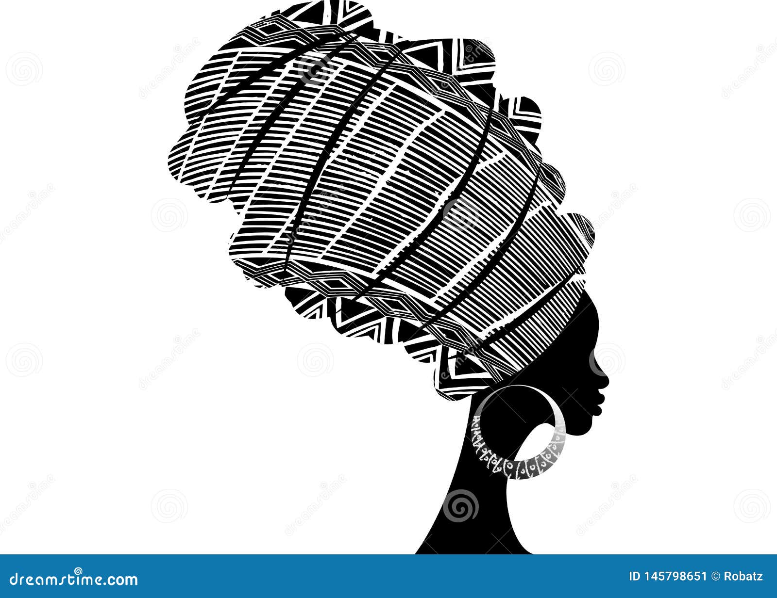 Vector Portrait Beautiful African Woman In Traditional Turban Kente