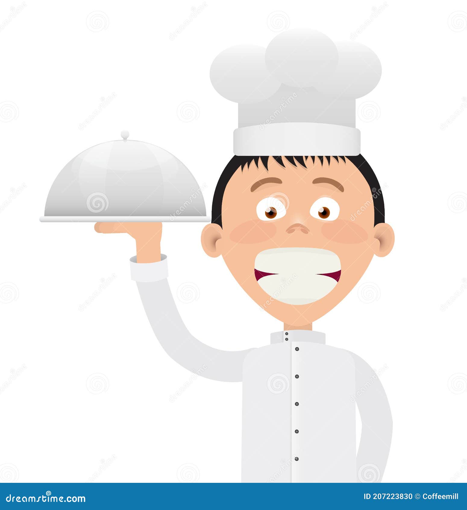 Vector Portrait in Flat Style of Young Cook with a Tray Isolated on ...