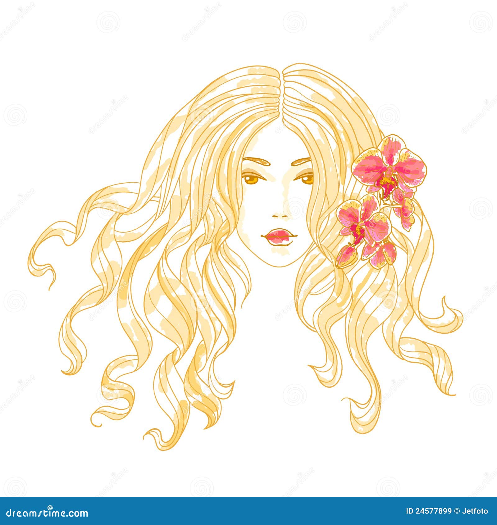 Vector Portrait of a Girl with Orchid Flowers. Stock Vector ...