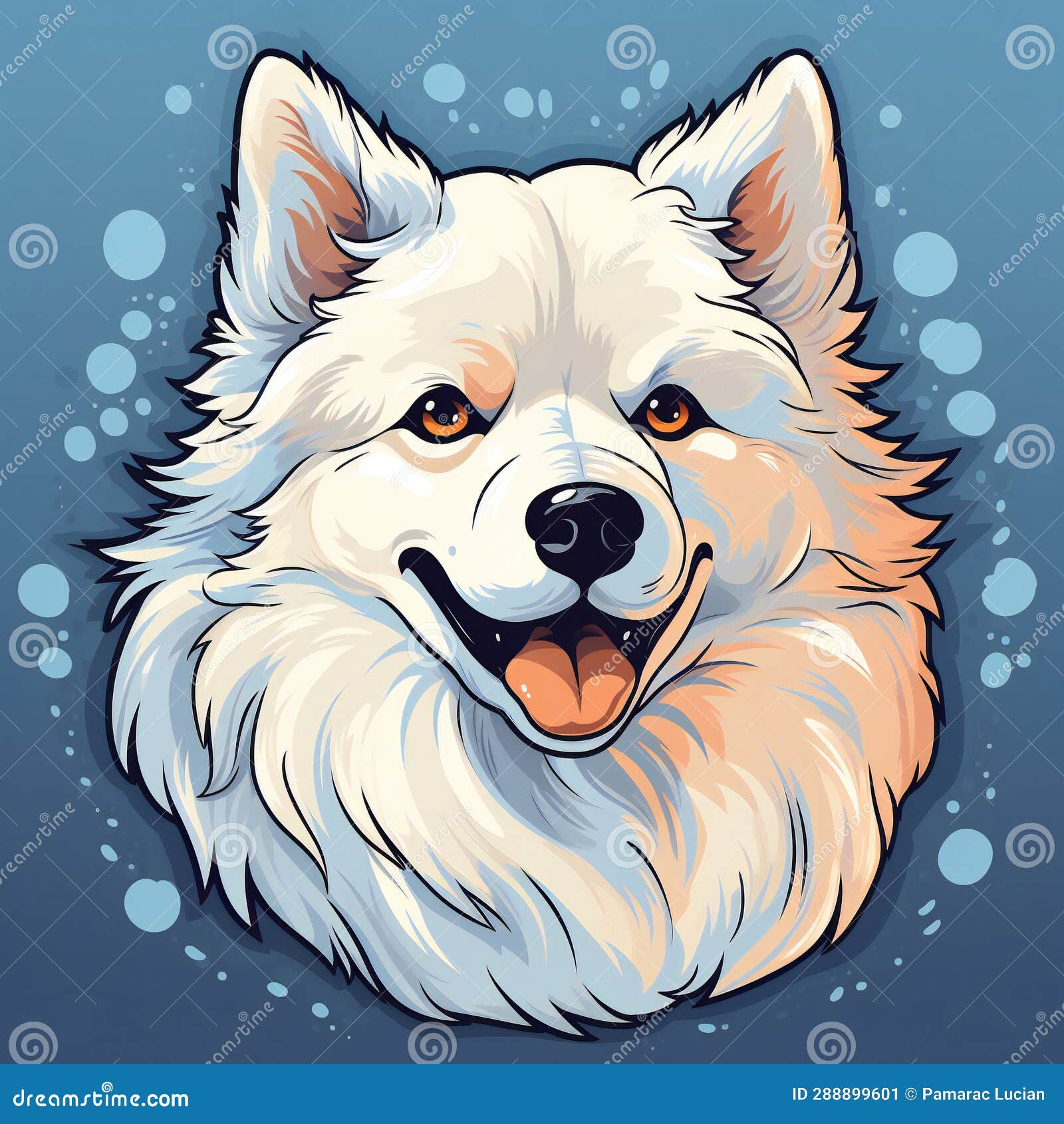 Vector Portrait of Samoyed Dog on Blue Background with Dots Stock ...