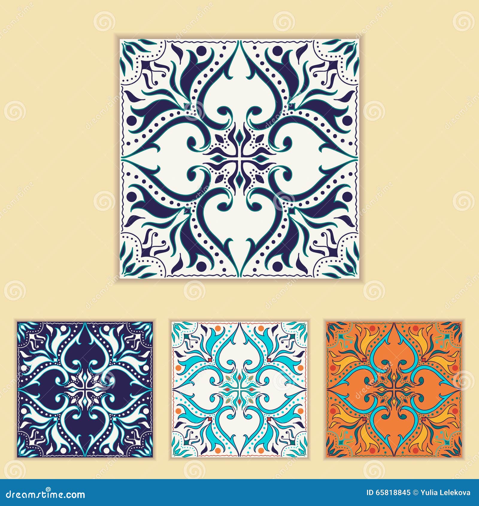 Vector Portuguese Tile Design in Four Different Color. Beautiful ...