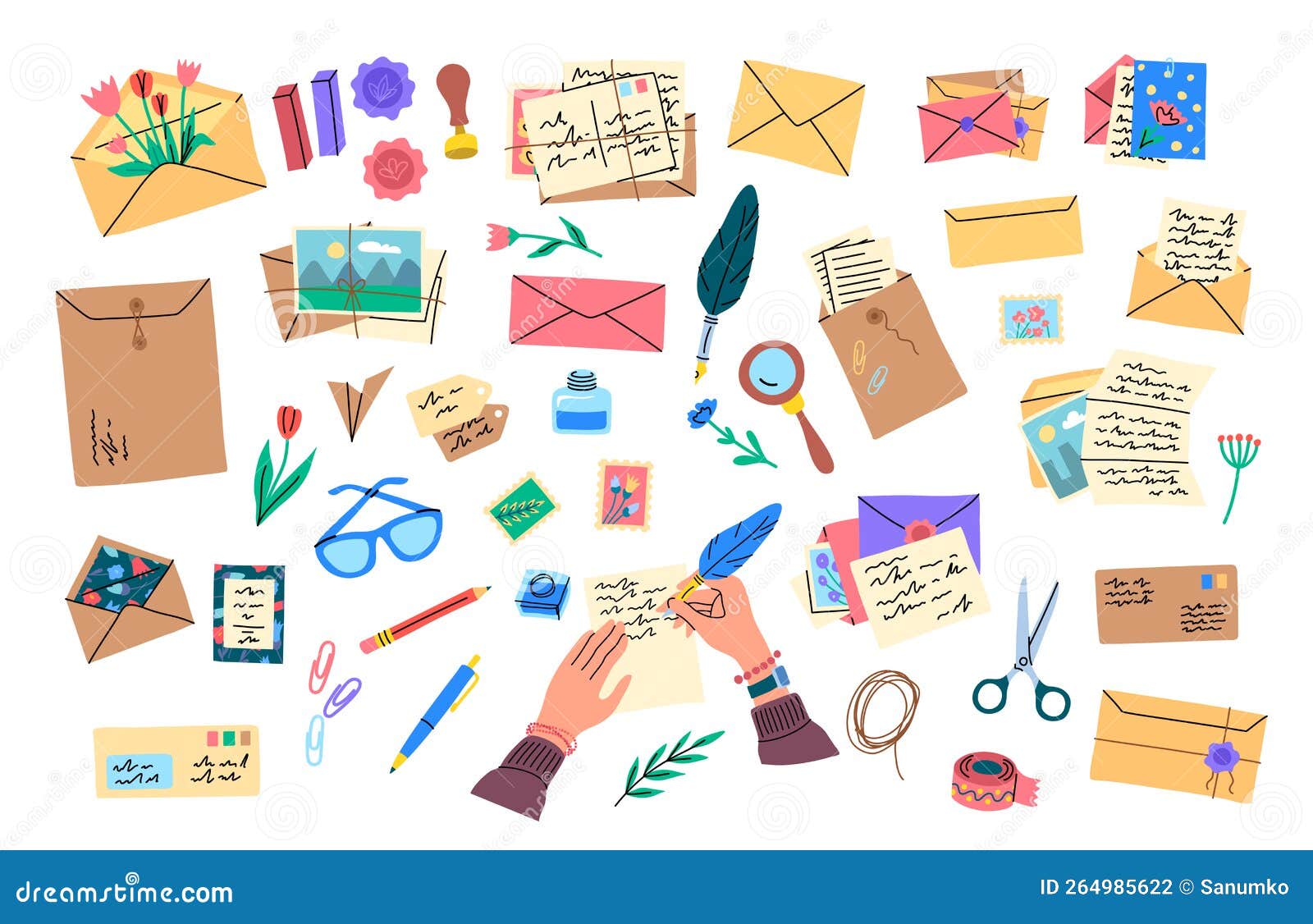 Vector Post Envelopes and Letters for Snail Mail Set. Lots of Papers ...