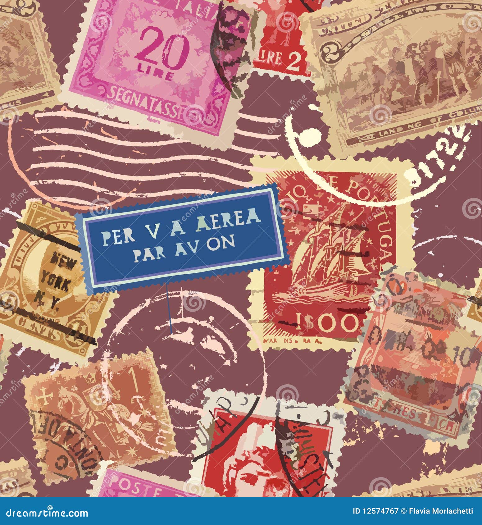 Vector Postage Seamless Background Stock Vector - Illustration of ...