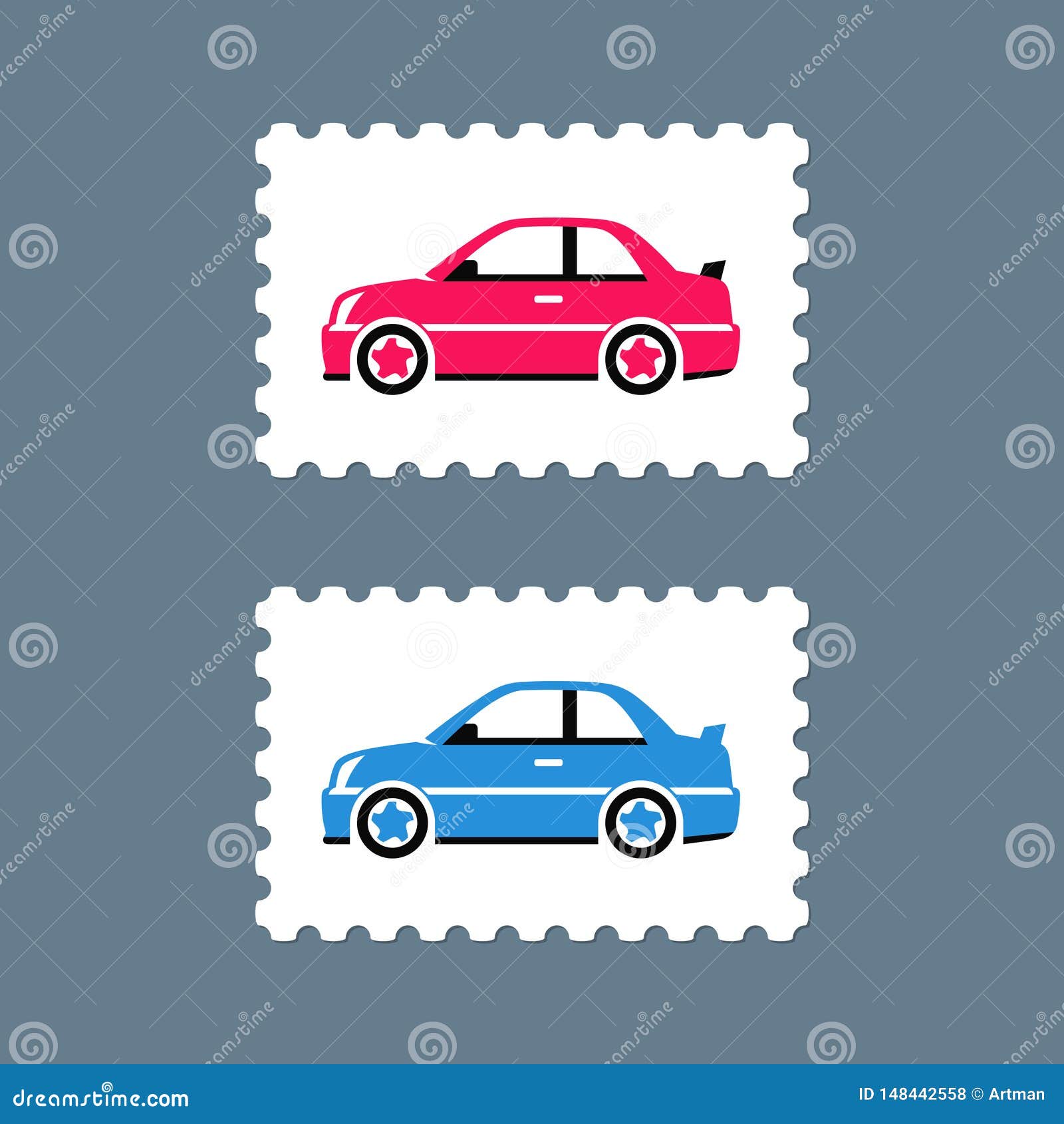 Vector Postage Stamps with Car Icon Stock Vector - Illustration of post ...