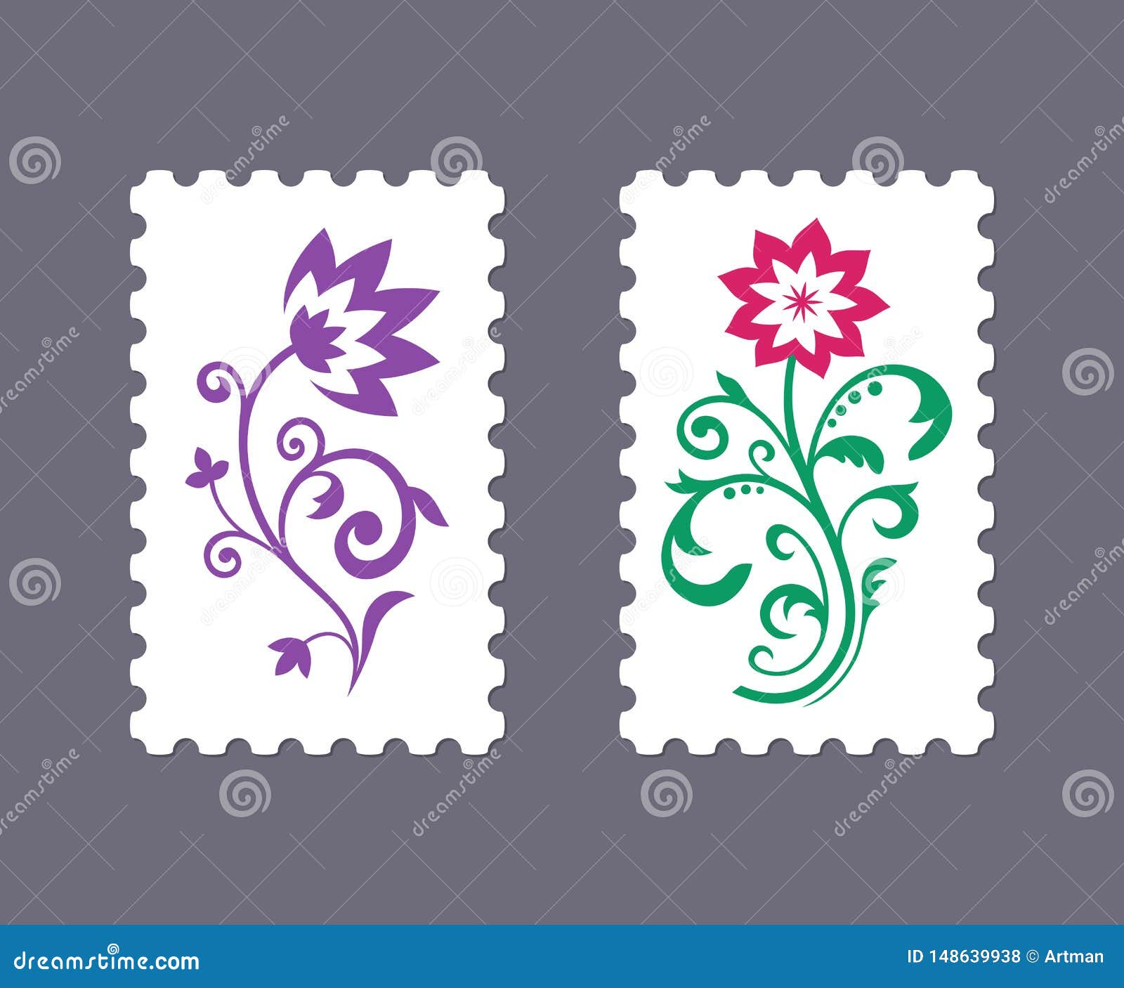 Vector Postage Stamps with Floral Icons Stock Vector - Illustration of ...