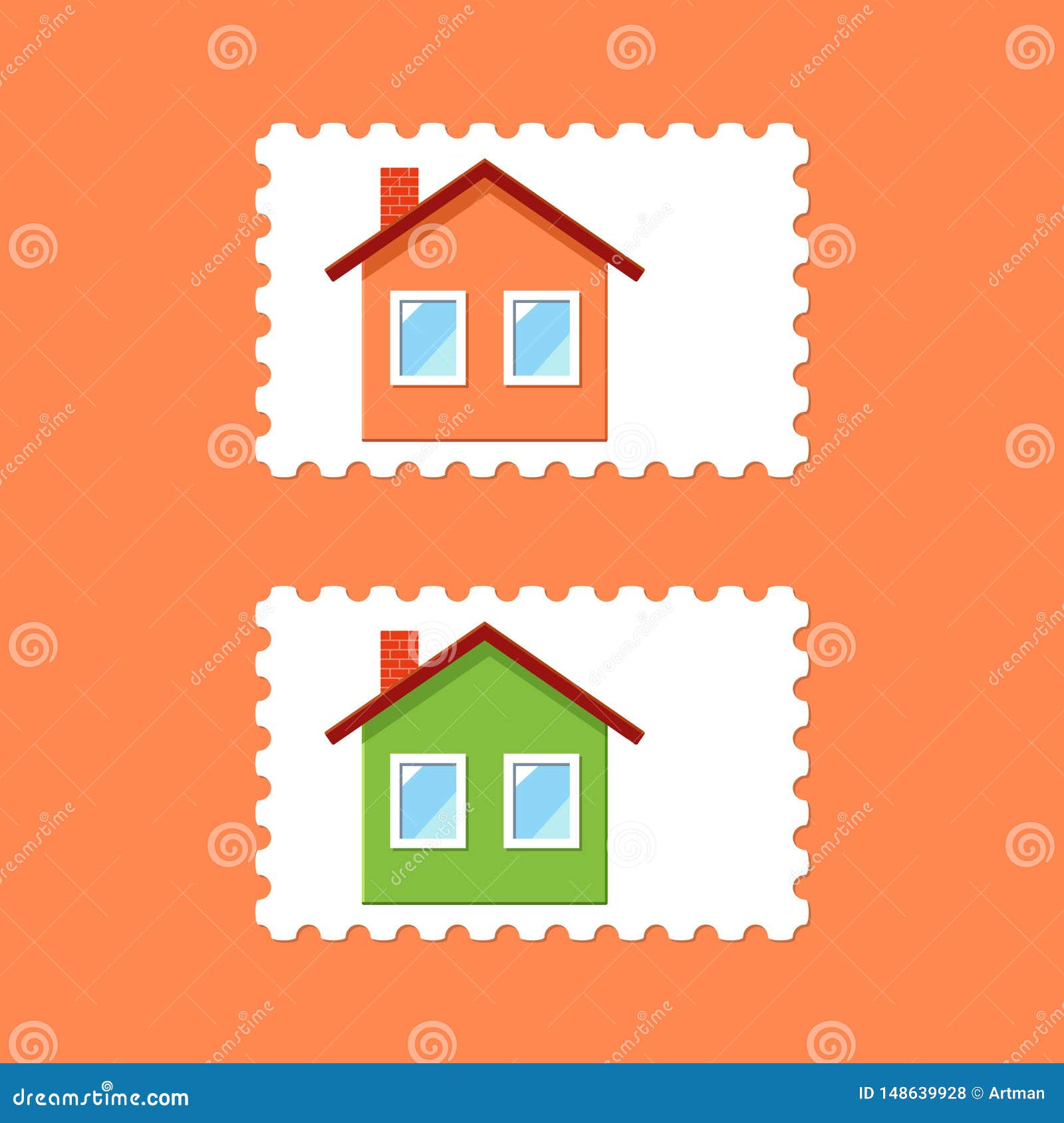Vector Postage Stamps with House Icon Stock Vector - Illustration of ...