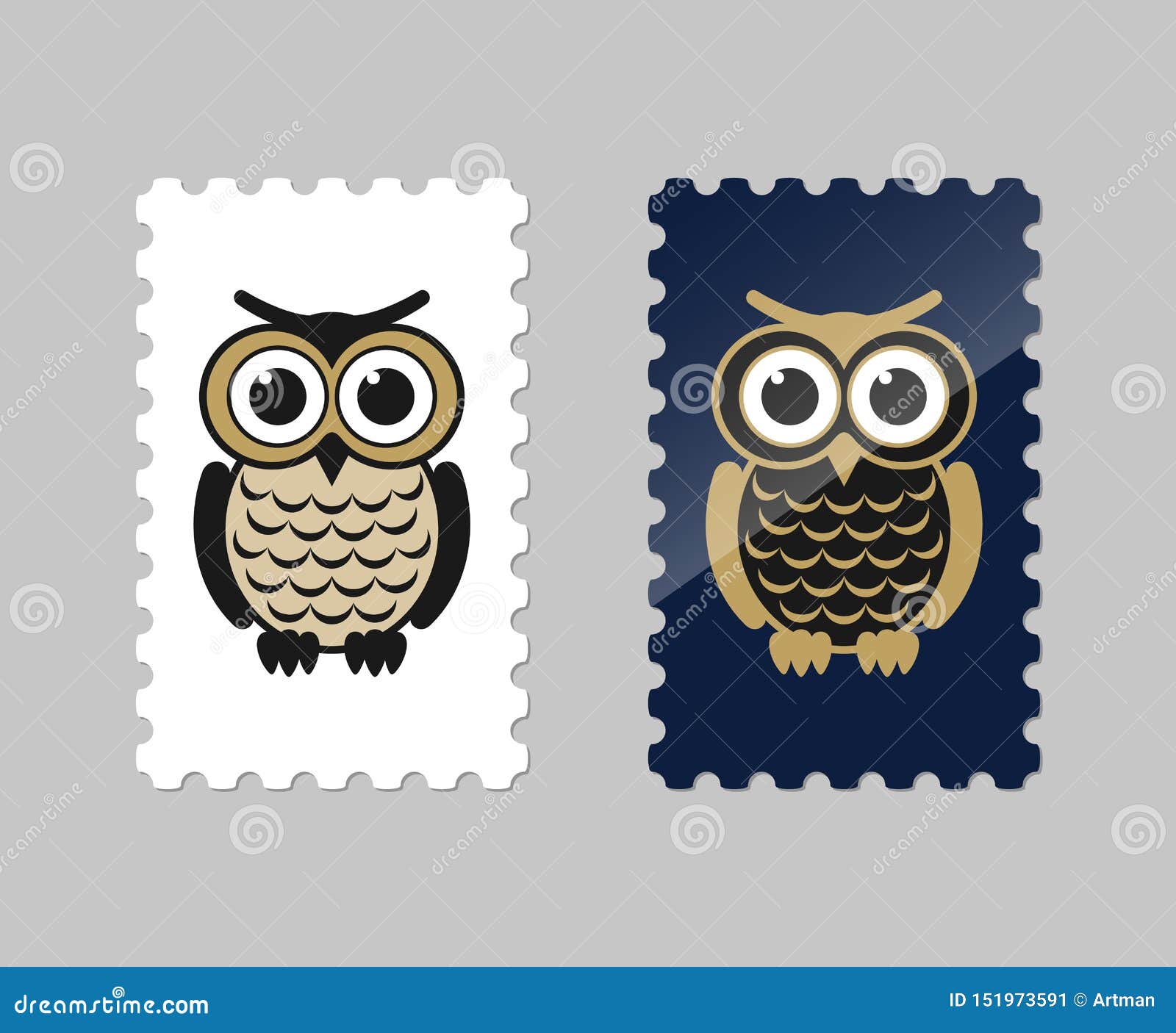 Vector Postage Stamps with Owl Icon Stock Vector - Illustration of ...