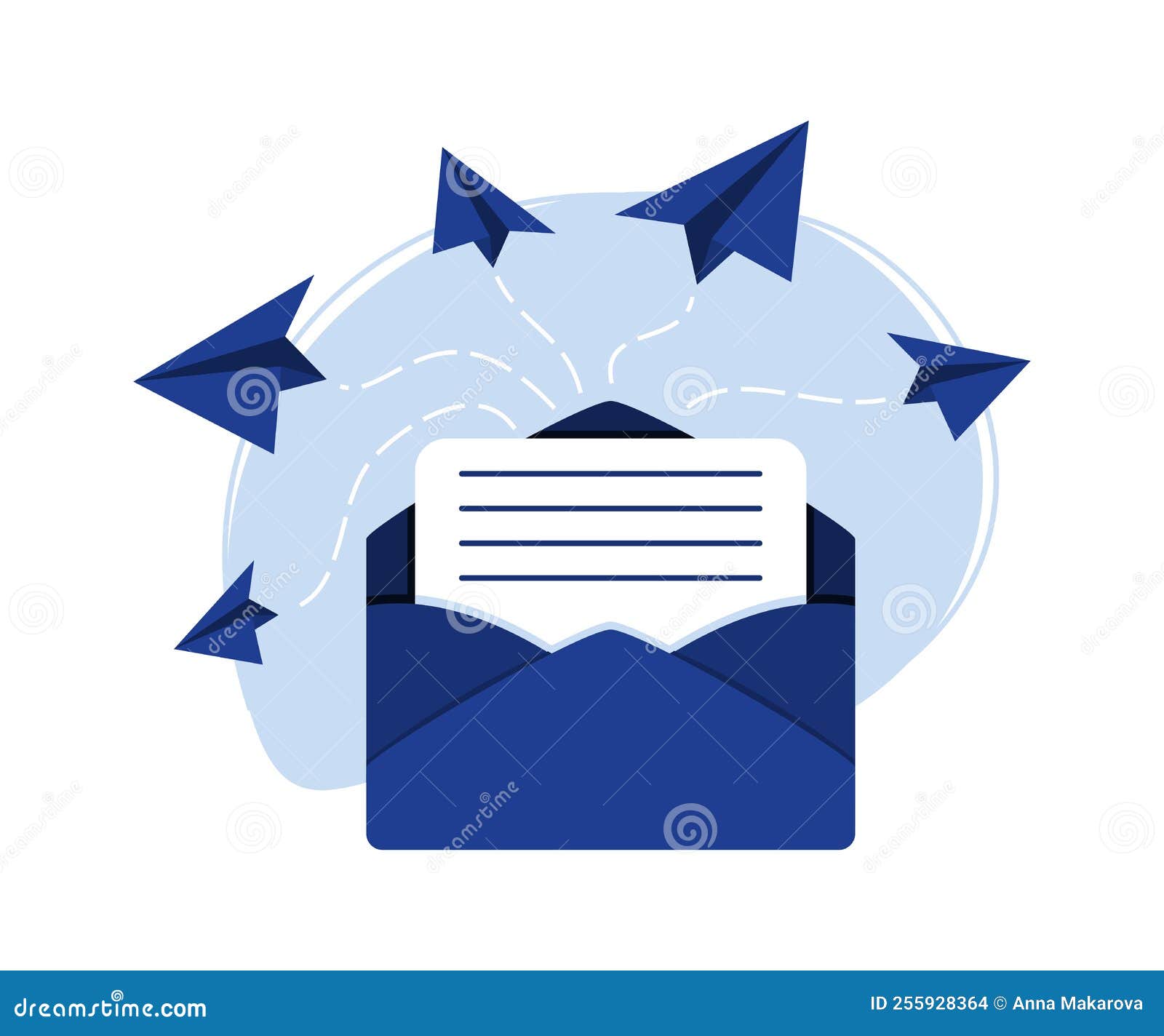 Vector Postal Blue Envelope with a Paper Airplane on Background. Stock ...