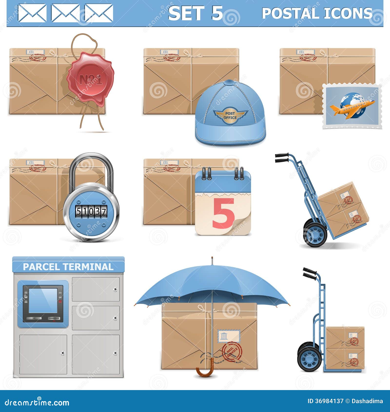 Vector Postal Icons Set 5 stock vector. Illustration of protection ...