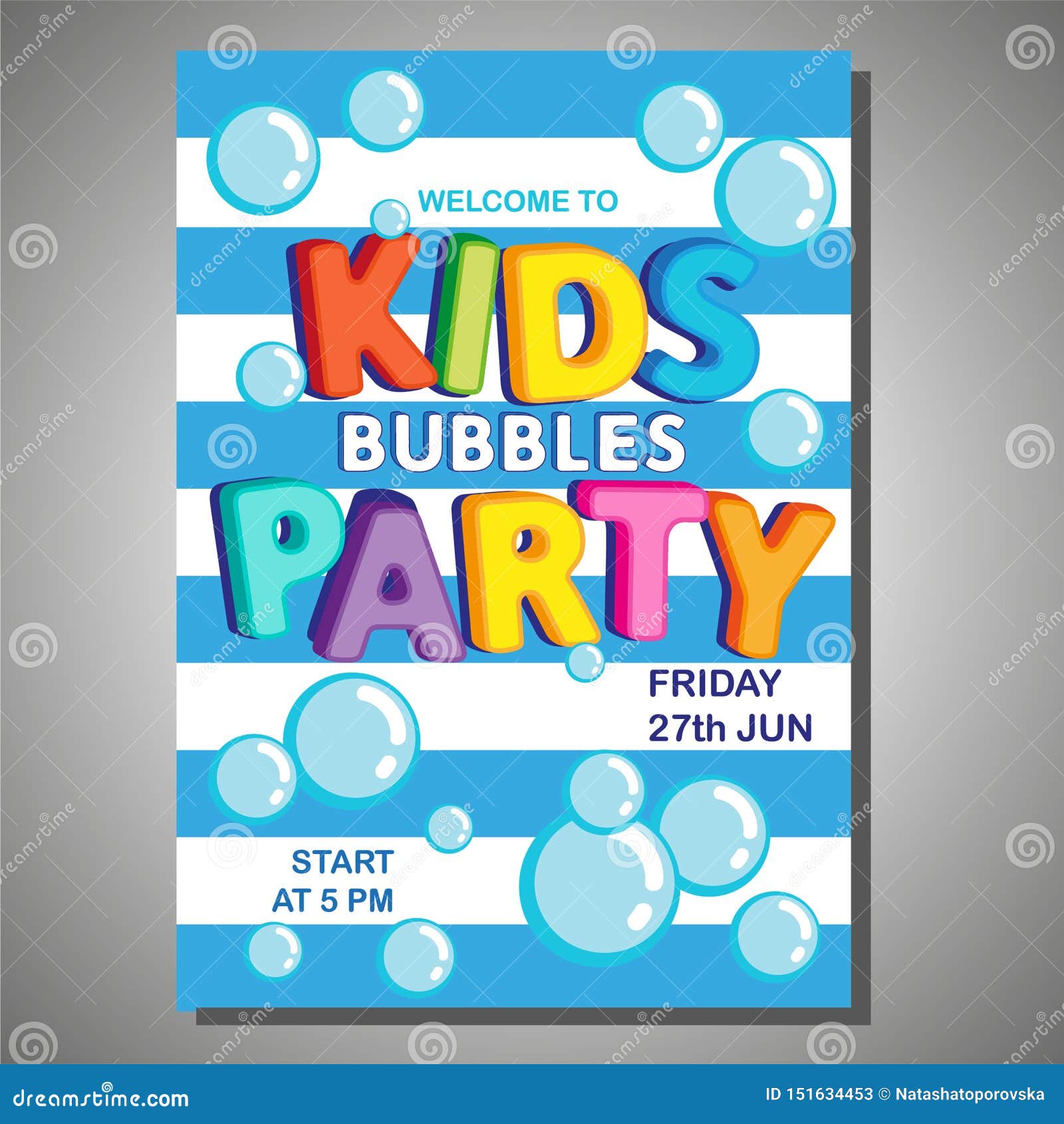 Vector Poster Bright Letters Funny Kids Bubbles Party Stock Vector ...