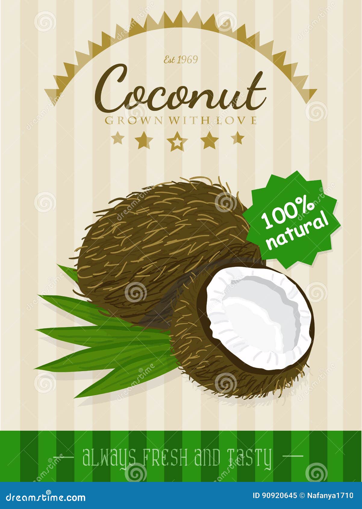 Vector Poster with a Coconut Stock Vector - Illustration of edible ...