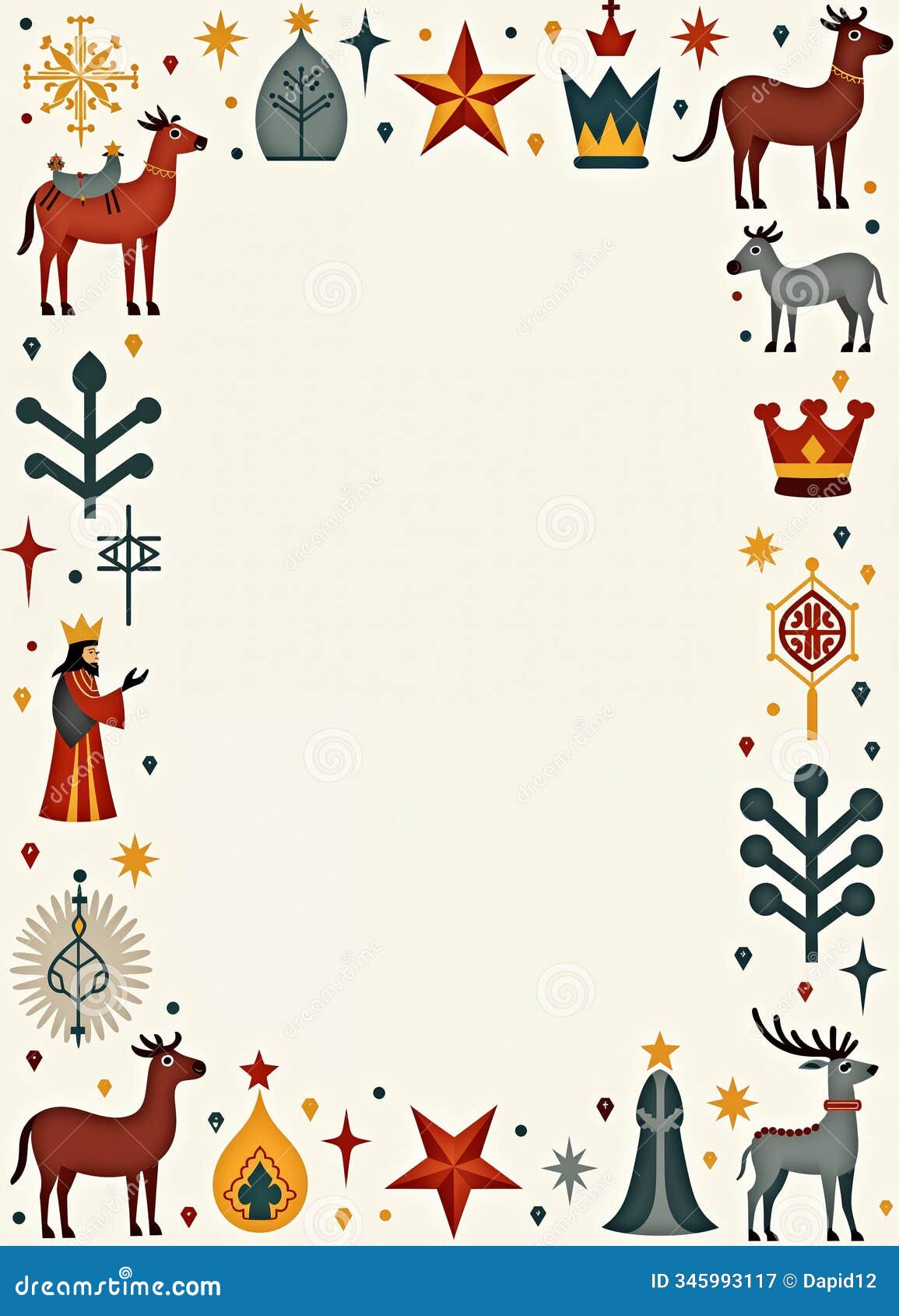 A Vector Poster for Epiphany with Frame of Crowns, Kings, Floral ...